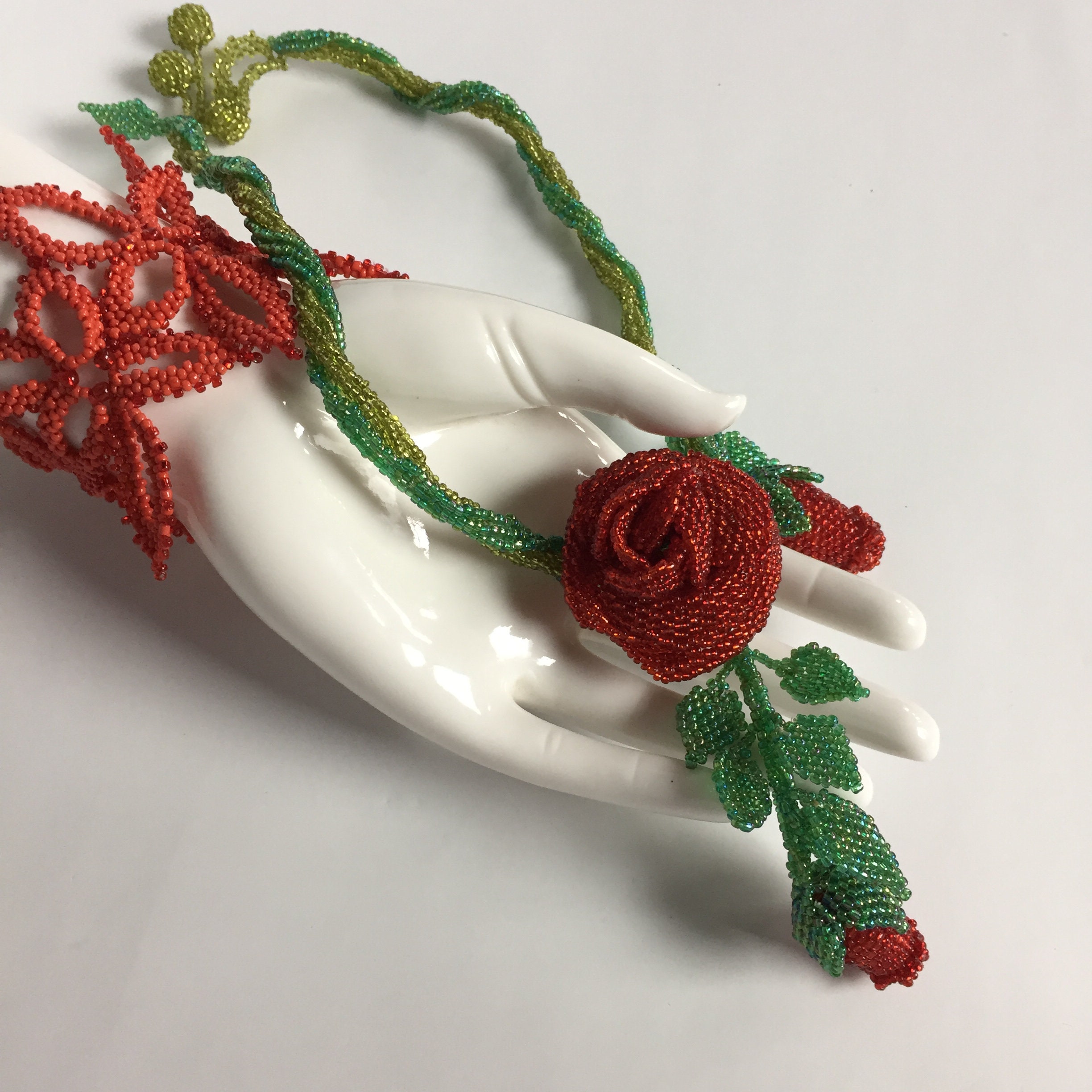 A Fairy-tale Shimmering Red Damask Rose Bead Necklace Symbolic - Etsy