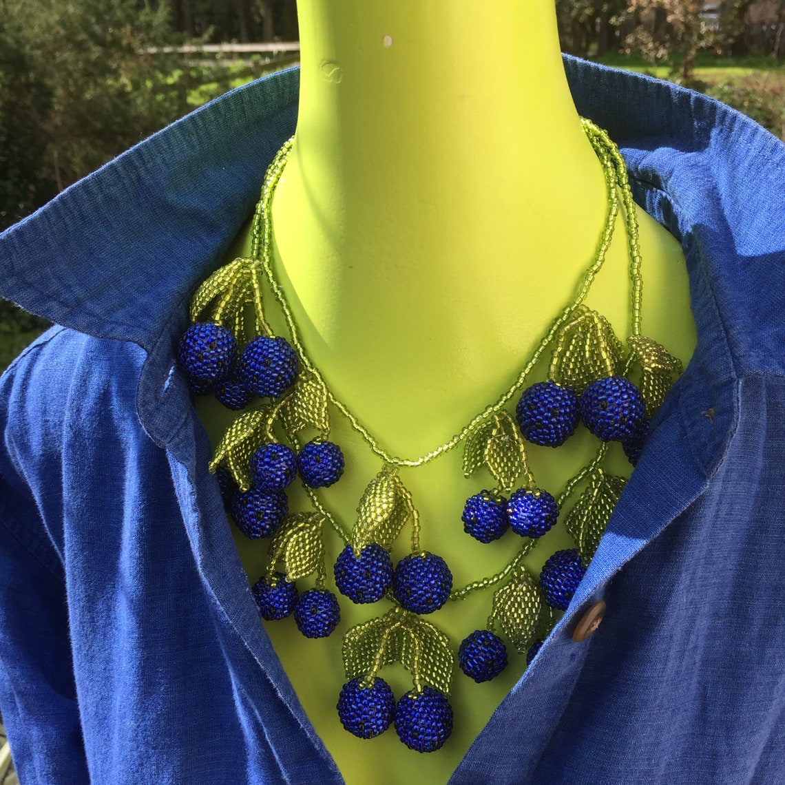 Retro Blueberry Theme Hand Crafted Glass Seed Bead Necklace - Etsy