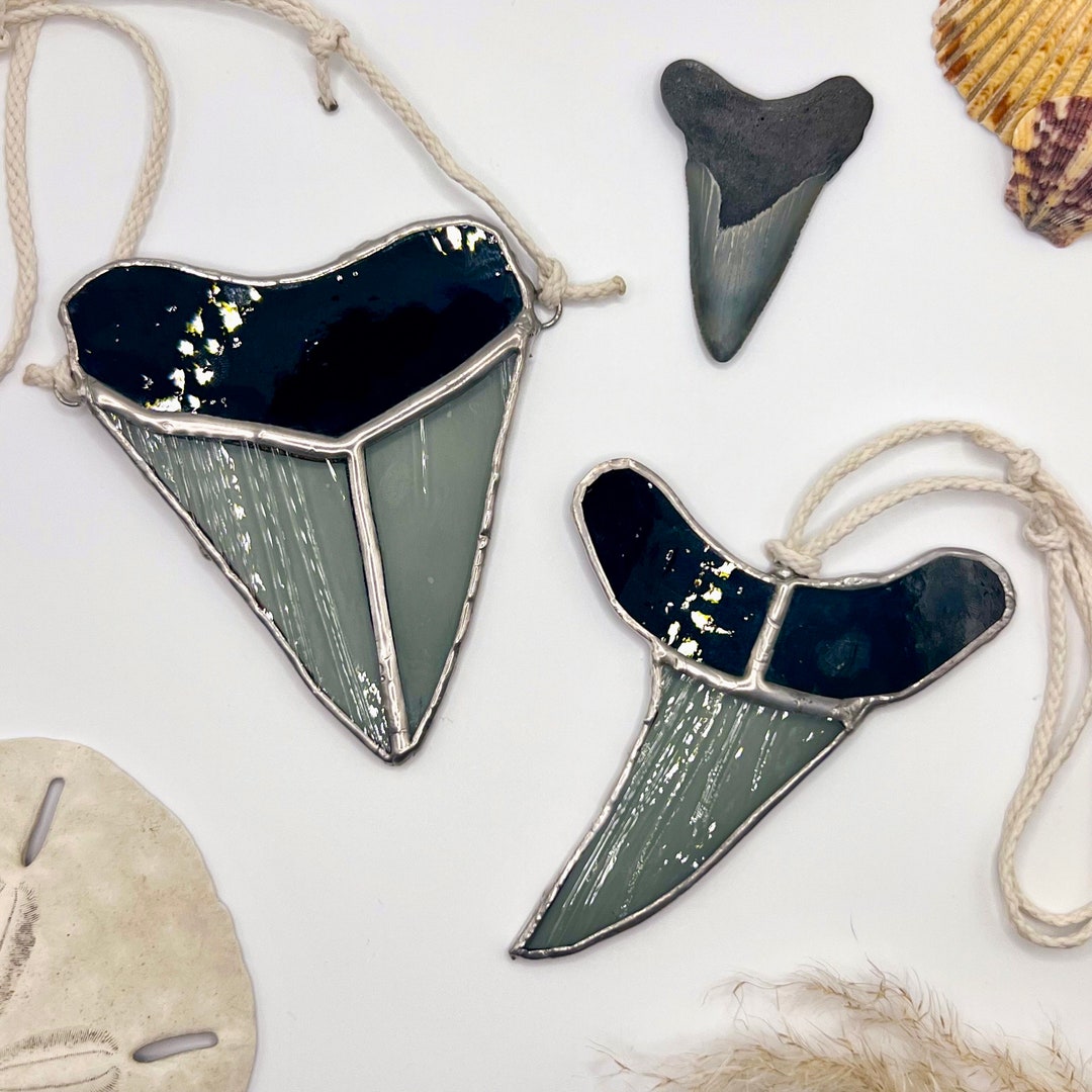 Handmade Shark Tooth Stained Glass Suncatcher Car Window Hanging Beach ...