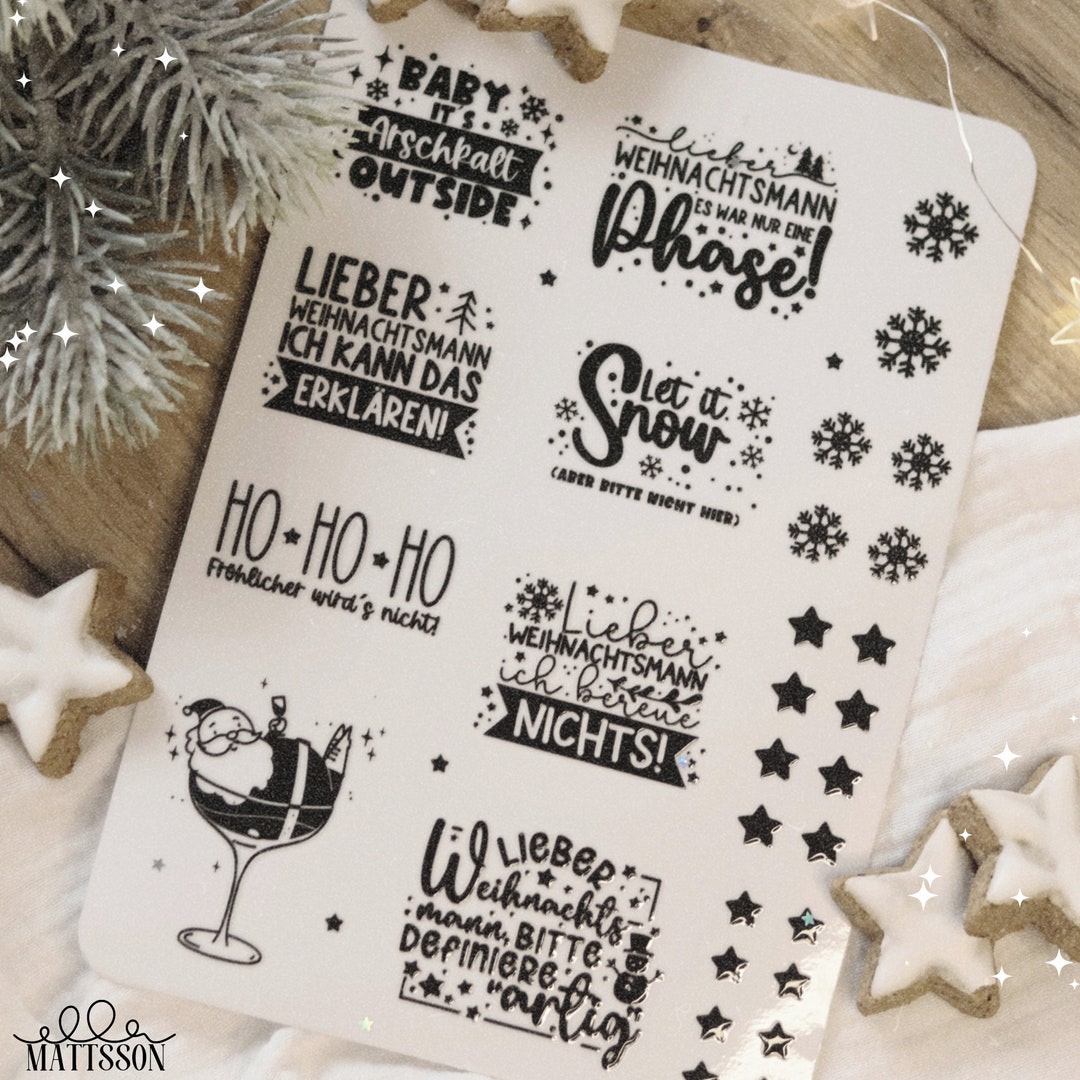 NEW: RUB on Sticker Modern Borderless funny Christmas Funny Sayings for ...