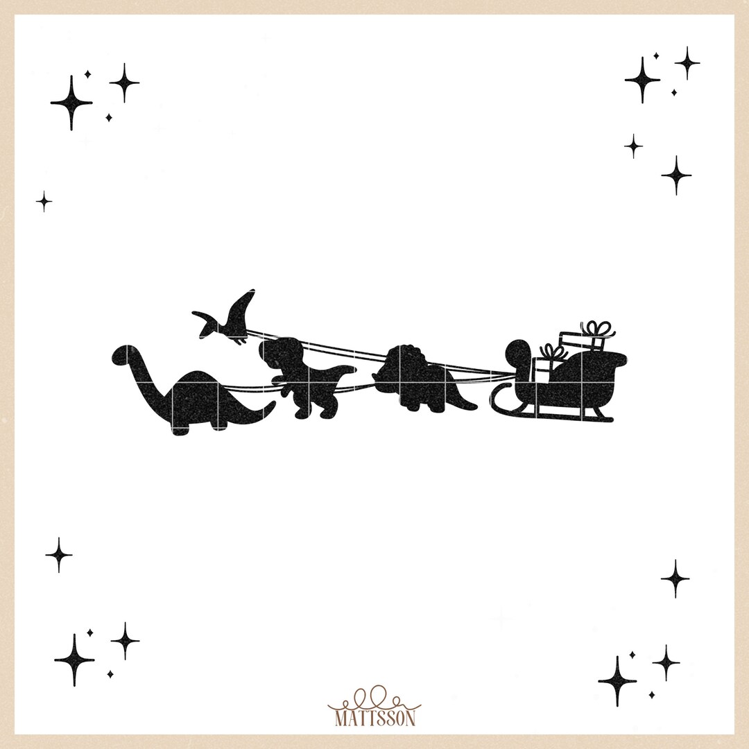 SVG Dino Christmas Sleigh Cute Sleigh With Gifts Pulled by Different ...