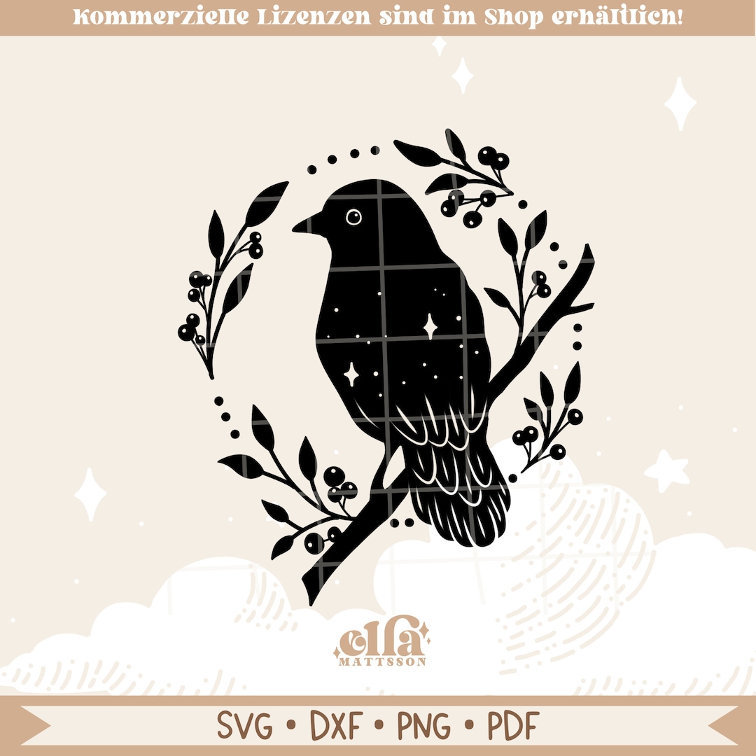 Autumn SVG Blackbird Bird on Branch Autumnal Plotter File for Plotting ...