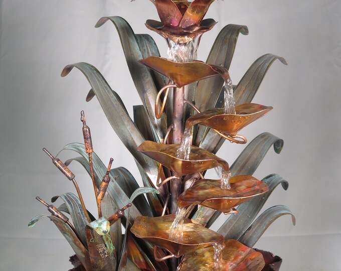 Copper Water Fountain Cattail Table Top Fluted Base - Etsy
