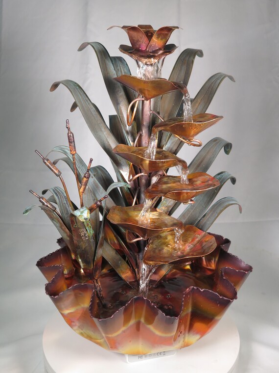 Copper Water Fountain Cattail Table Top Fluted Base - Etsy