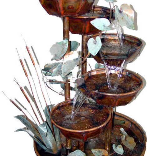 Copper Water Fountain Cattail Table Top Fluted Base - Etsy