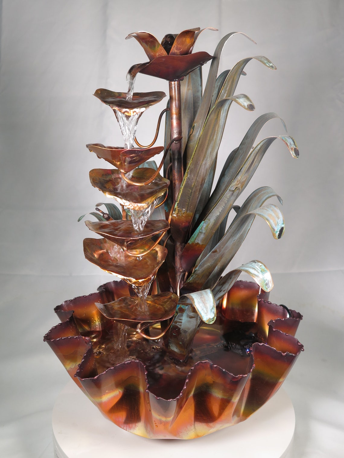 Copper Water Fountain Cattail Table Top Fluted Base - Etsy