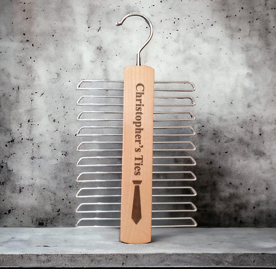 Personalized Wooden Chrome Tie Belt Rack Hanger • Tie Hook • Gift for ...