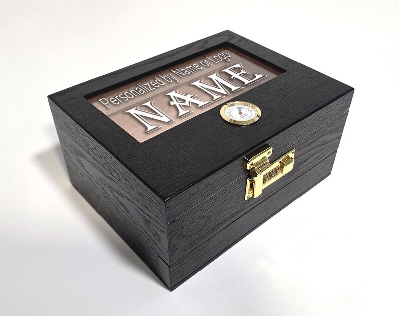 Personalized Cigar Humidor, Cedar Wood Box, Glass Top, Accessories ...