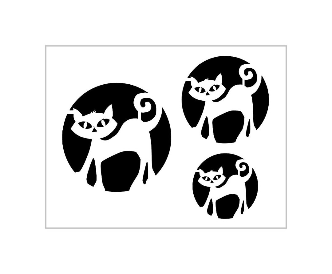 Full Moon Cat Stencil 3 Sizes Halloween Scary Creepy Silhouette ...