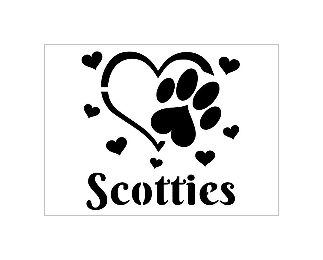 Scottie Stencil Love Dog Breed Heart Paw Print Scottish Terrier ...