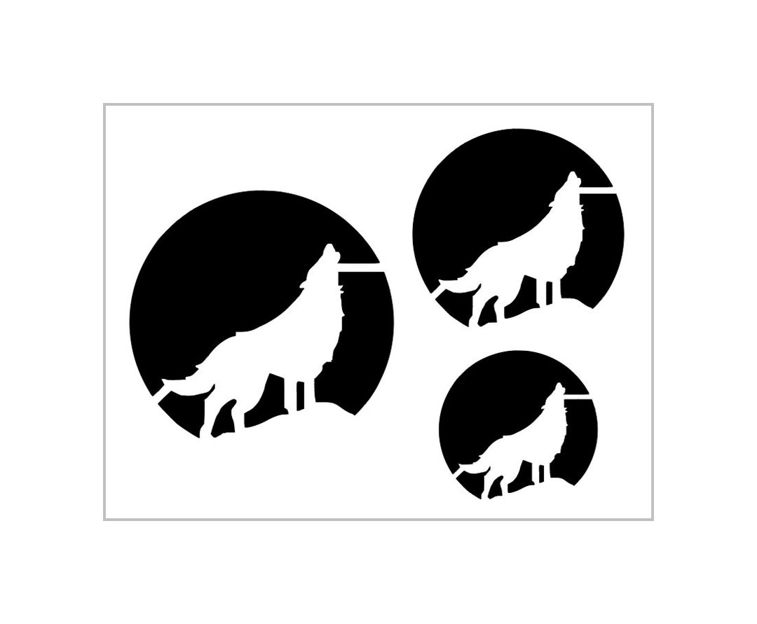 Wolf Howling Stencil 3 Sizes Halloween Full Moon Silhouette Reusable ...