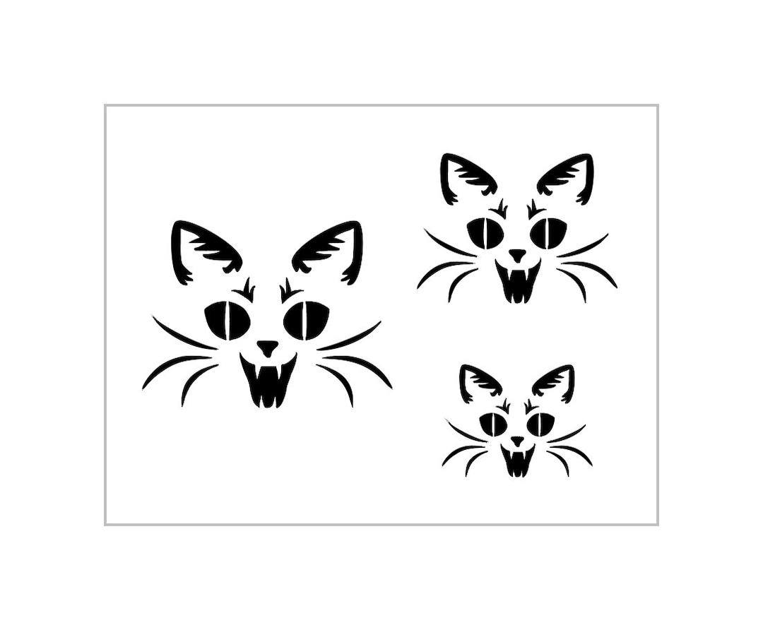 Evil Cat Face Stencil 3 Sizes Halloween Scary Outline Reusable Sheet ...