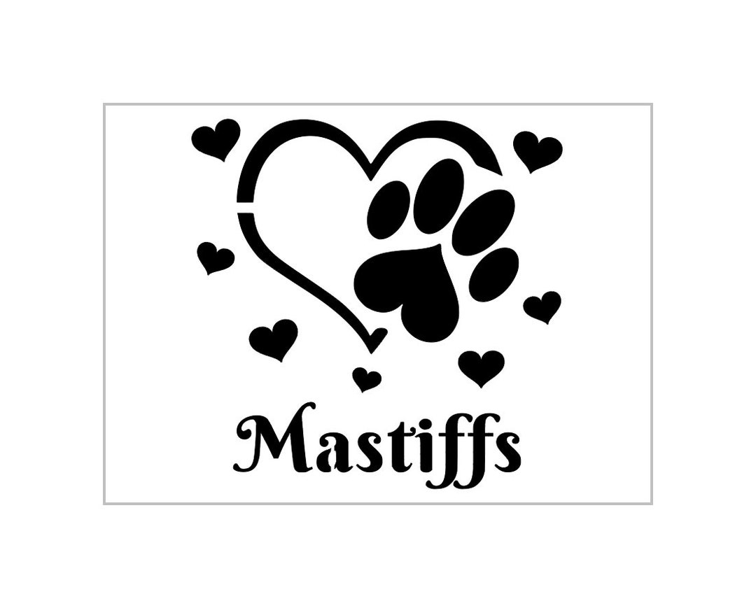 Mastiff Stencil Love Dog Breed Heart Paw Print Reusable Sheet S1037 - Etsy