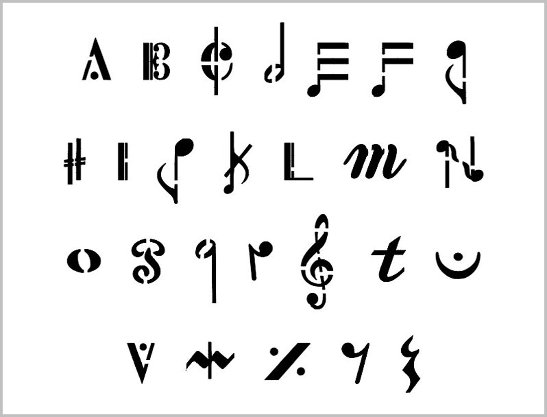 Music Notes Alphabet Stencil 1 Inch Musical Symbols Fancy Font - Etsy