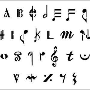 MUSIC NOTES Alphabet Stencil 1 Inch Musical Symbols Fancy Font | Etsy