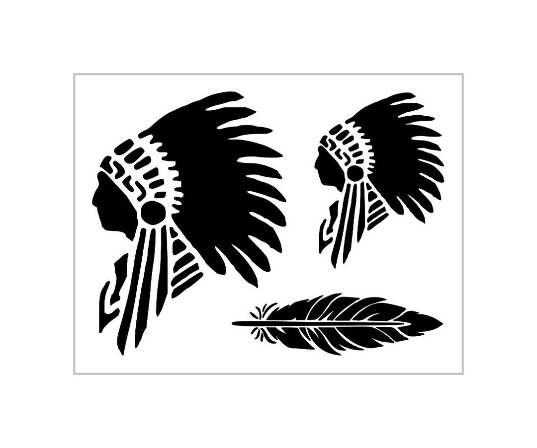 INDIAN CHIEF Stencil Native American Head Feather Reusable Plastic ...