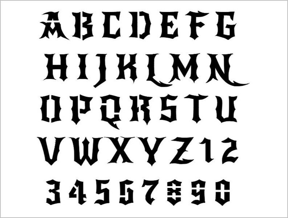 GOTHIC Alphabet Stencil 1 Inch Dark Style Devil Evil Font Set | Etsy
