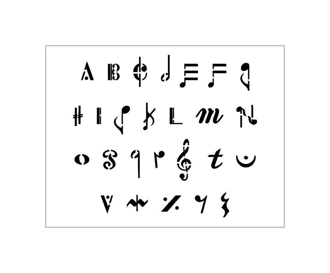 MUSIC NOTES Alphabet Stencil 1 Inch Musical Symbols Fancy Font Set ...