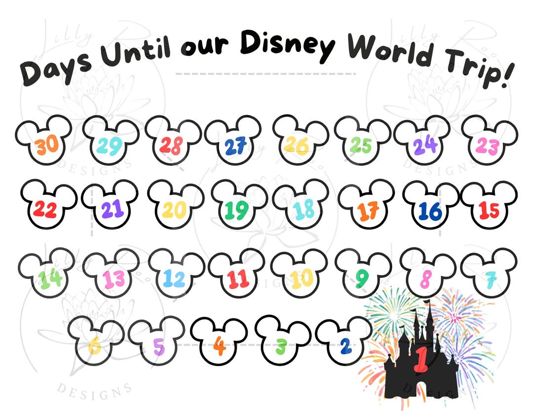 30 Day Disney World Count Down Printout- Castle - Etsy