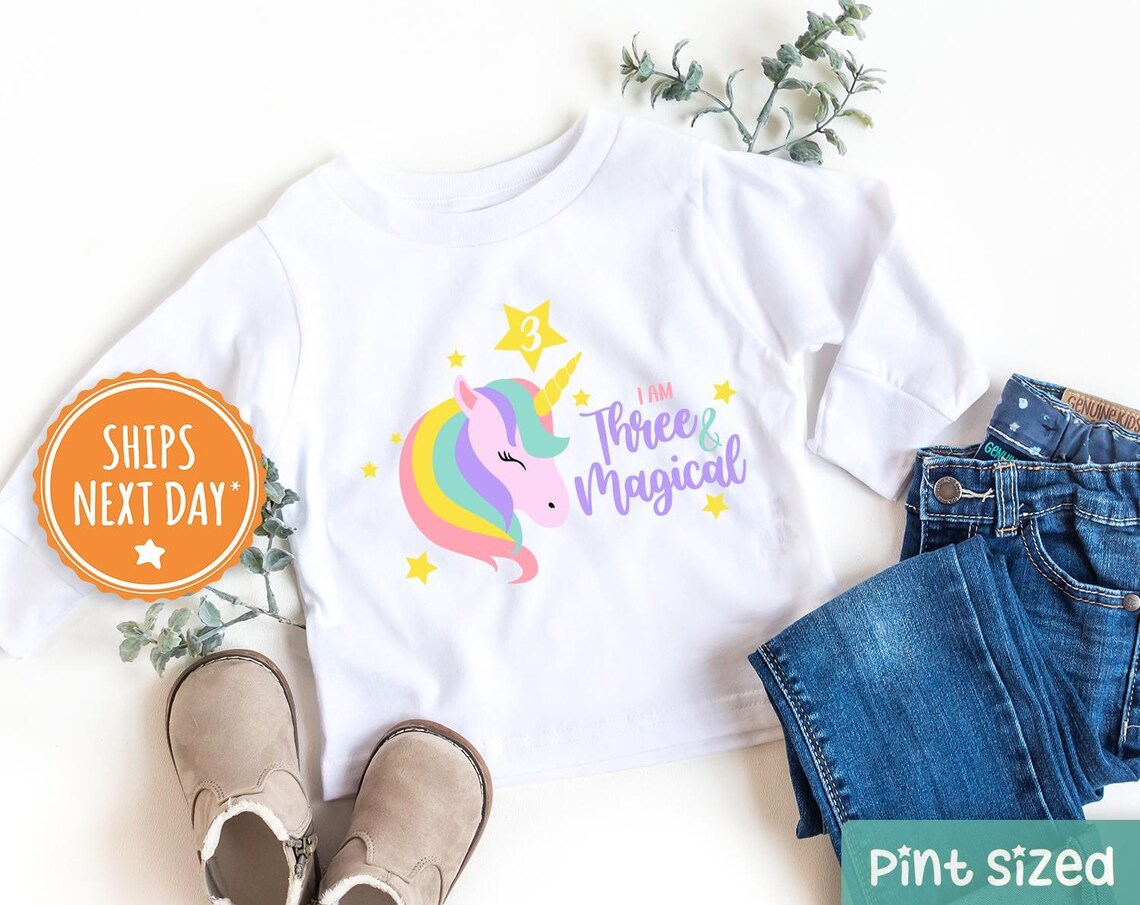 I Am Three and Magical Birthday Girl Toddler Shirt - 3rd Birthday ...