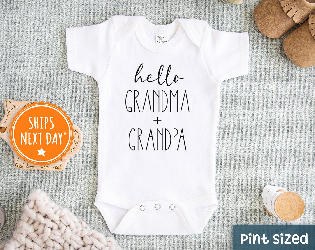 Grandma and Grandpa Baby Onesie® Hello Grandparents Announcement Onesie ...
