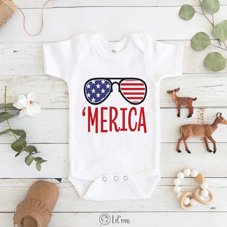Merica Glasses Baby Onesie® Fourth of July Shirt 4th of | Etsy