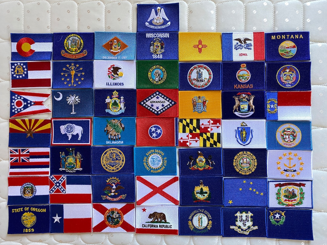 50 USA States Flags (al, Ak, ------, Wy) Embroidered Patches 3"x2" Iron ...