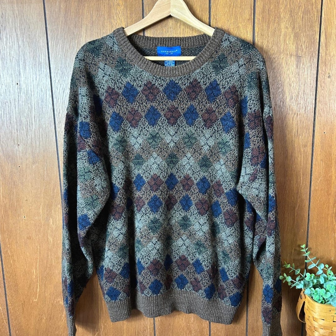 Vintage Towncraft Mens Argyle Sweater Academia Classic Heritage Old ...