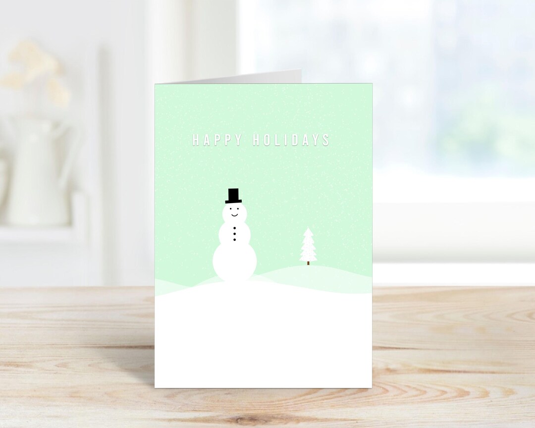 Pastel Green Happy Holidays Winter Scene Greeting Card Christmas ...