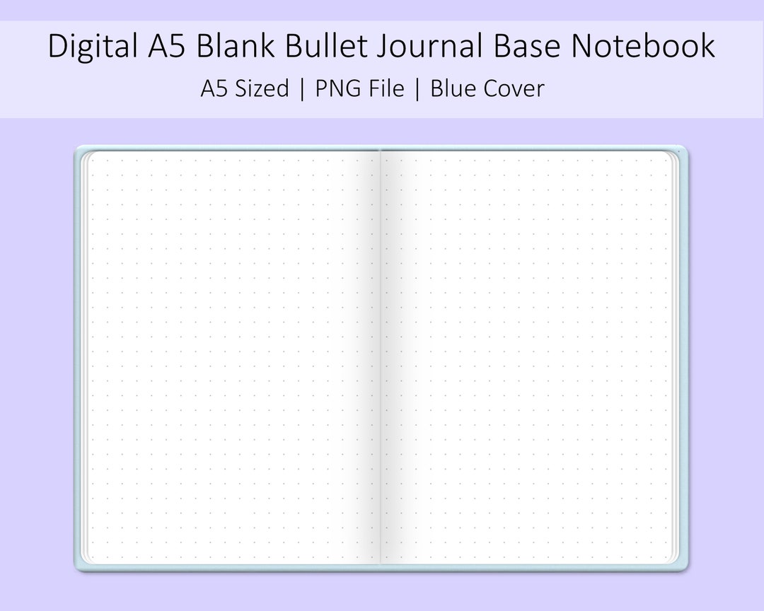 Digital Blank Bullet Journal Template: A5, PNG, Pastel Blue Cover - Etsy