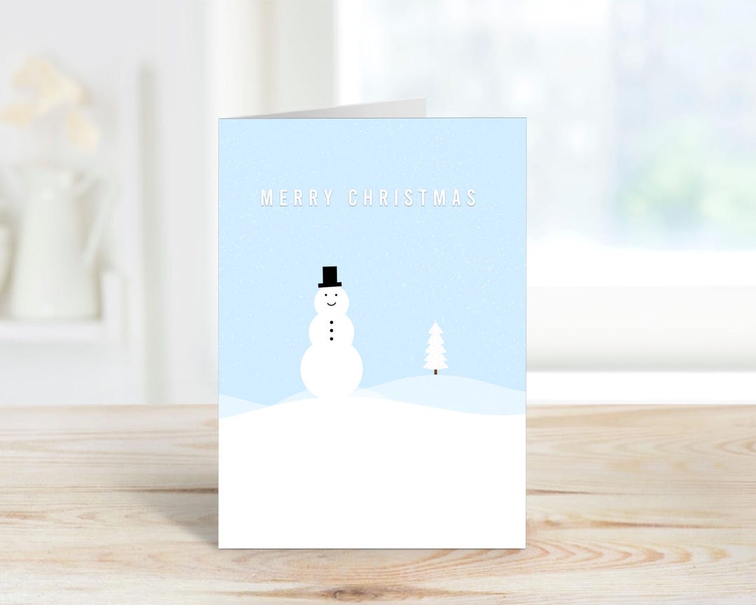 Christmas Greeting Card: Winter Scene - Merry Christmas - Pastel Blue ...