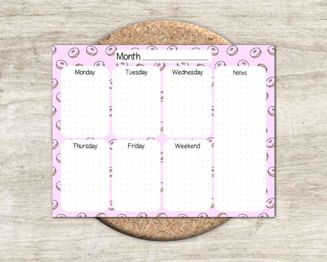 Donut Seamless Pattern Weekly Planner Notepad: Letter Size, Pastel Pink ...