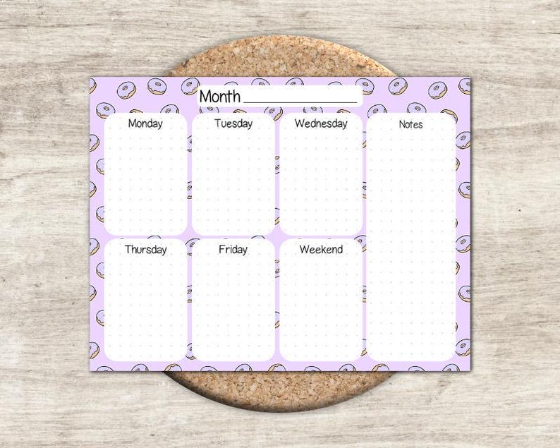 Donut Seamless Pattern Weekly Planner Notepad: Letter Size, Pastel ...