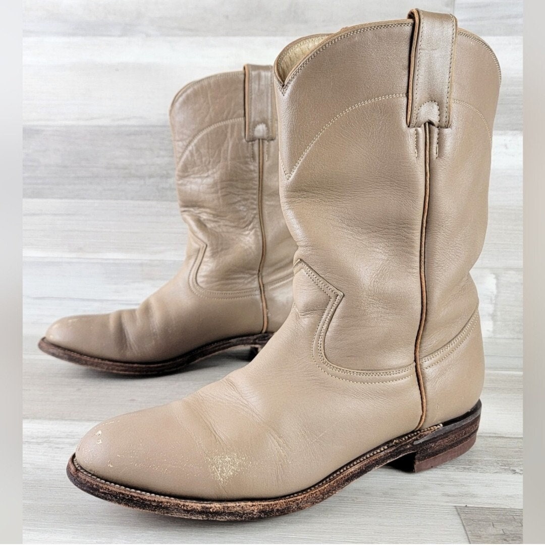 Vintage Pecos Bill Beige Leather Western 9 Cowgirl Boots Women's Size ...