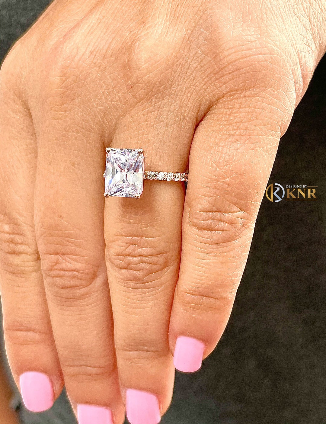 Solitaire Rectangular Radiant Moissanites Engagement Ring Prong Wedding ...