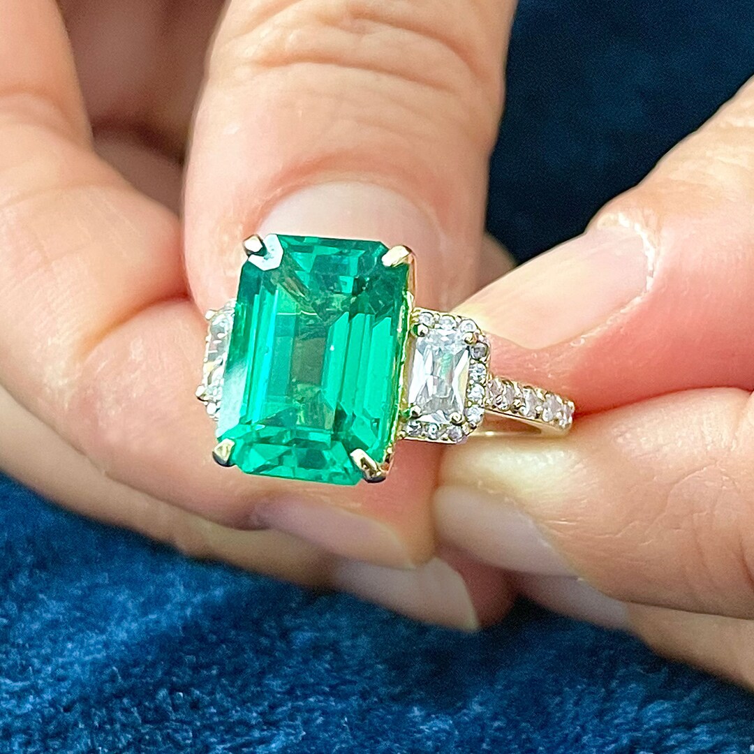 Green Emerald Cut Emerald and Round and Radiant Cut Sides Simulated ...