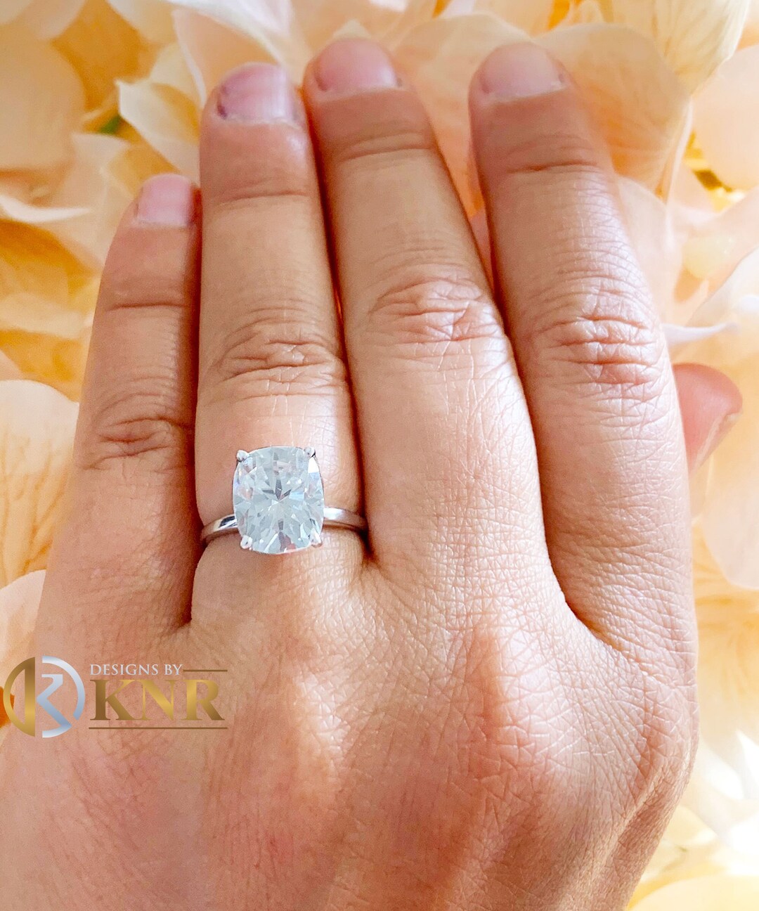 Solitaire Rectangular Cushion Cut Moissanite Engagement Ring Minimalist ...