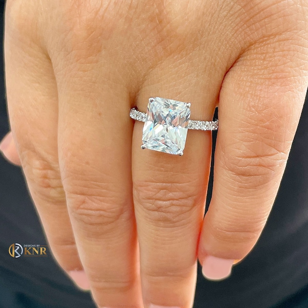 Halo Rectangular Engagement Ring - Etsy