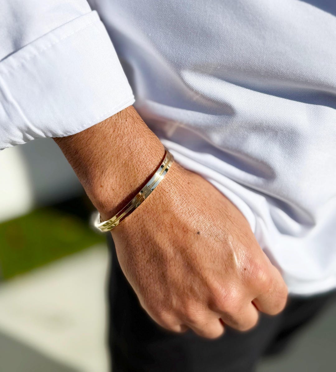 Men's Cuff Bangle 14K or 18K Solid and Very Heavy White Gold or Yellow ...