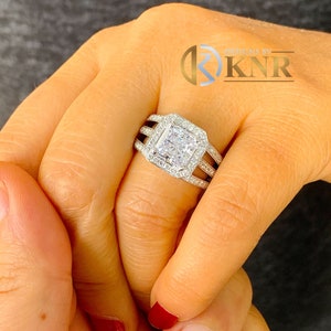 Large Triple Shank Style 14K Solid and Heavy White Gold Princess and ...