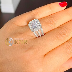 Large Triple Shank Style 14K Solid and Heavy White Gold Princess and ...