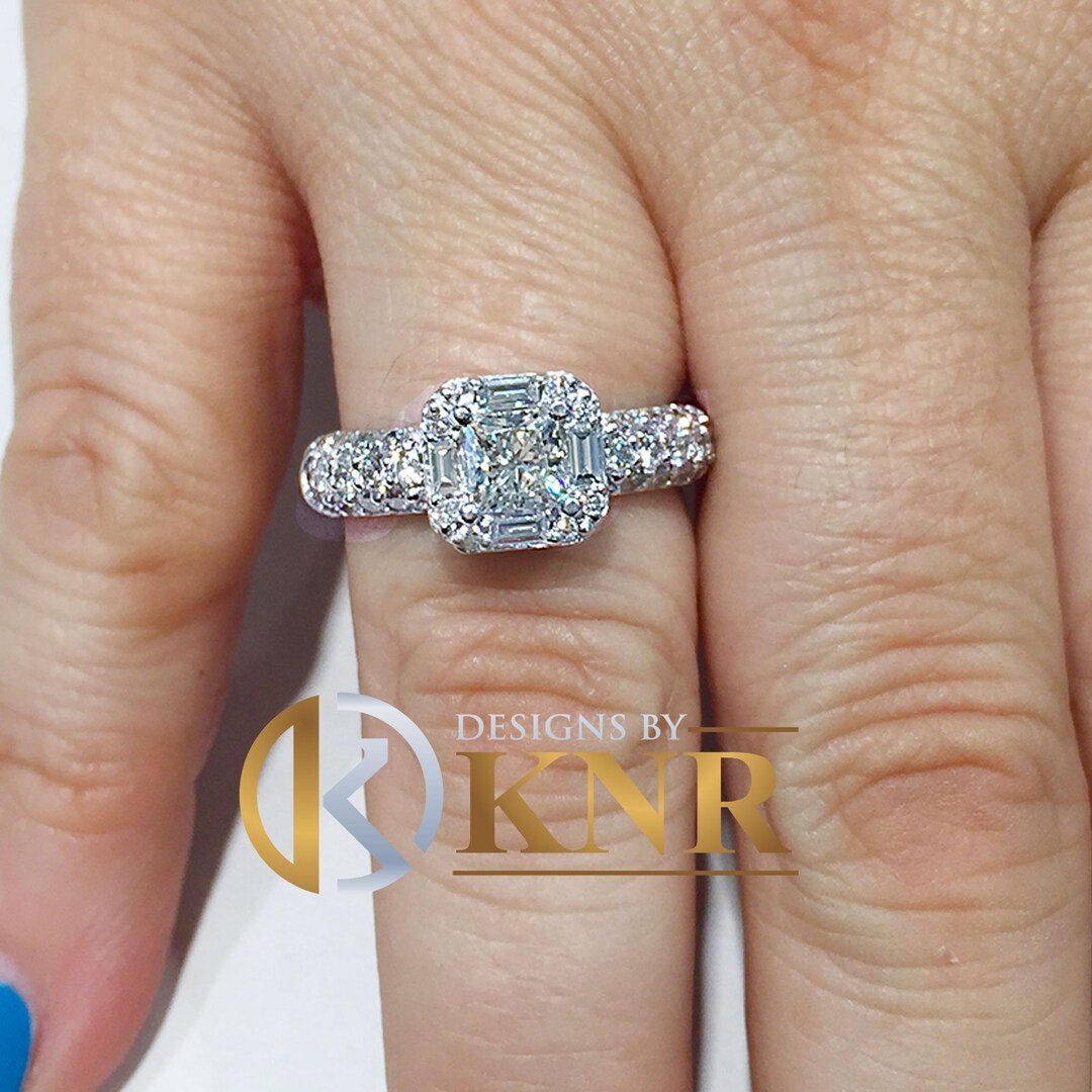 Princess Cut Center and Baguettes and Round Cut Sides Simulated ...