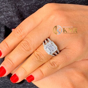 Large Triple Shank Style 14K Solid and Heavy White Gold Princess and ...