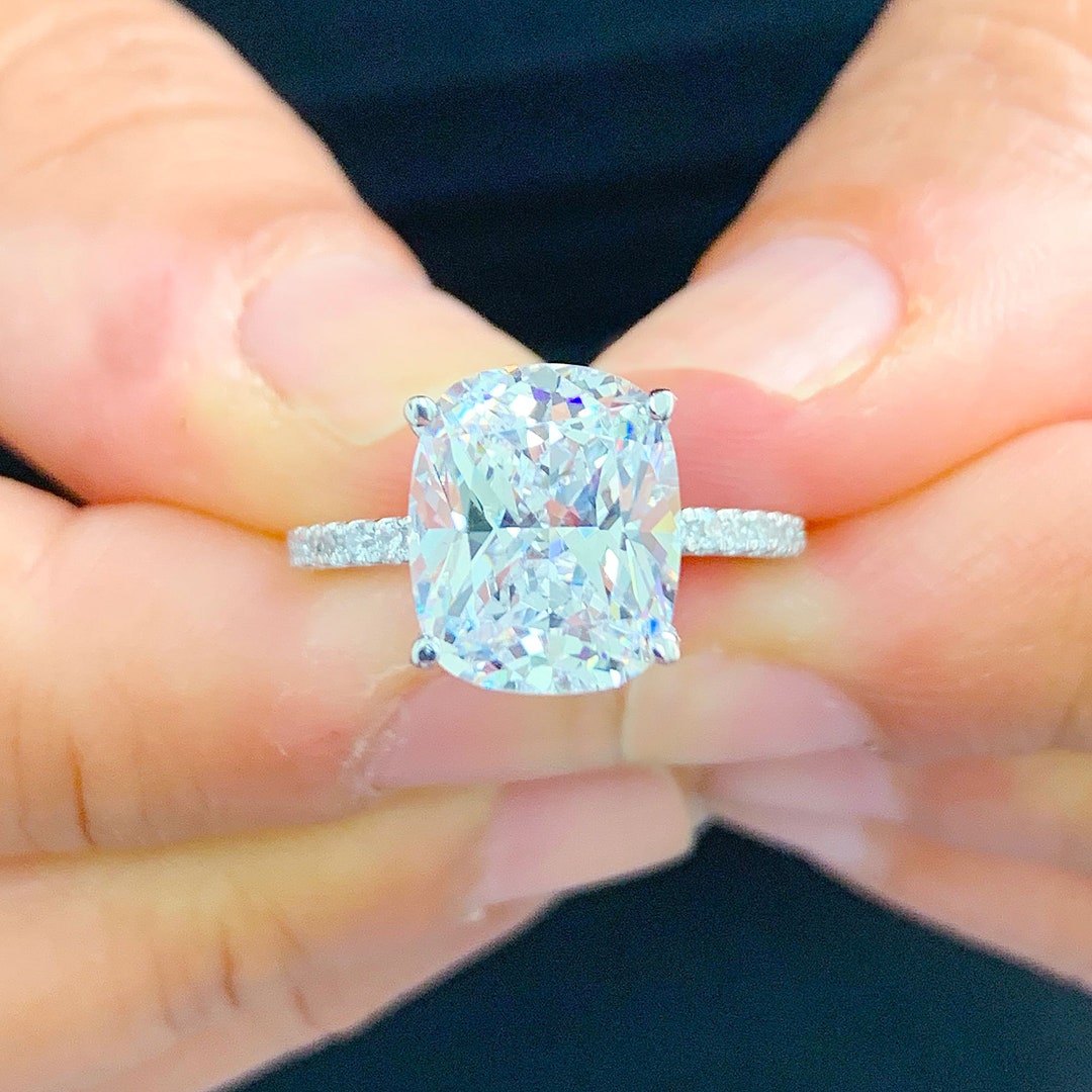 Solitaire Rectangular Cushion Cut Simulated Diamonds Engagement Ring ...