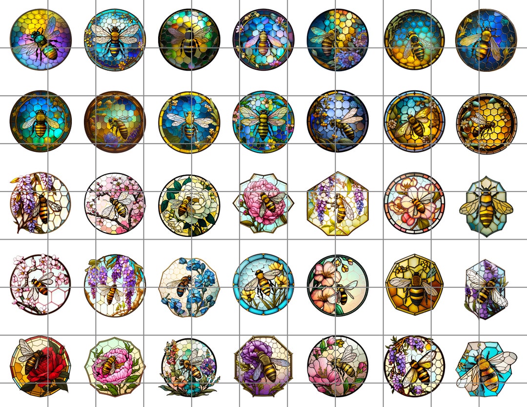 Mini Stained Glass Bees Full Color Transparency Resin Inclusion, No ...