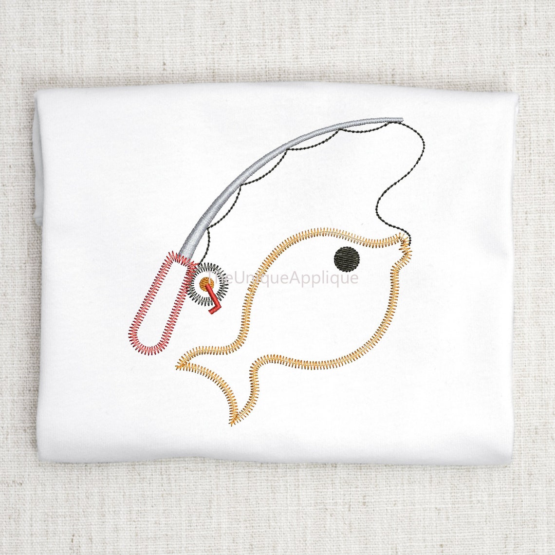 Fish on Fishing Rod Zig Zag Stitch Embroidery Design Fishing | Etsy