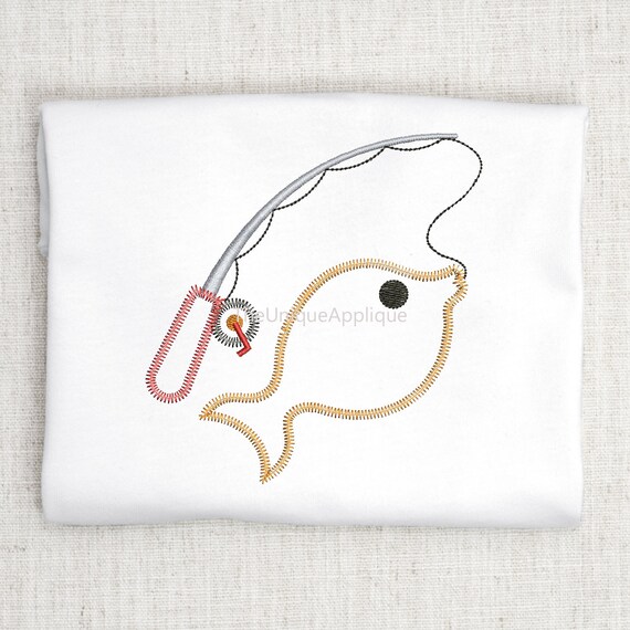 Fish on Fishing Rod Zig Zag Stitch Embroidery Design Fishing | Etsy