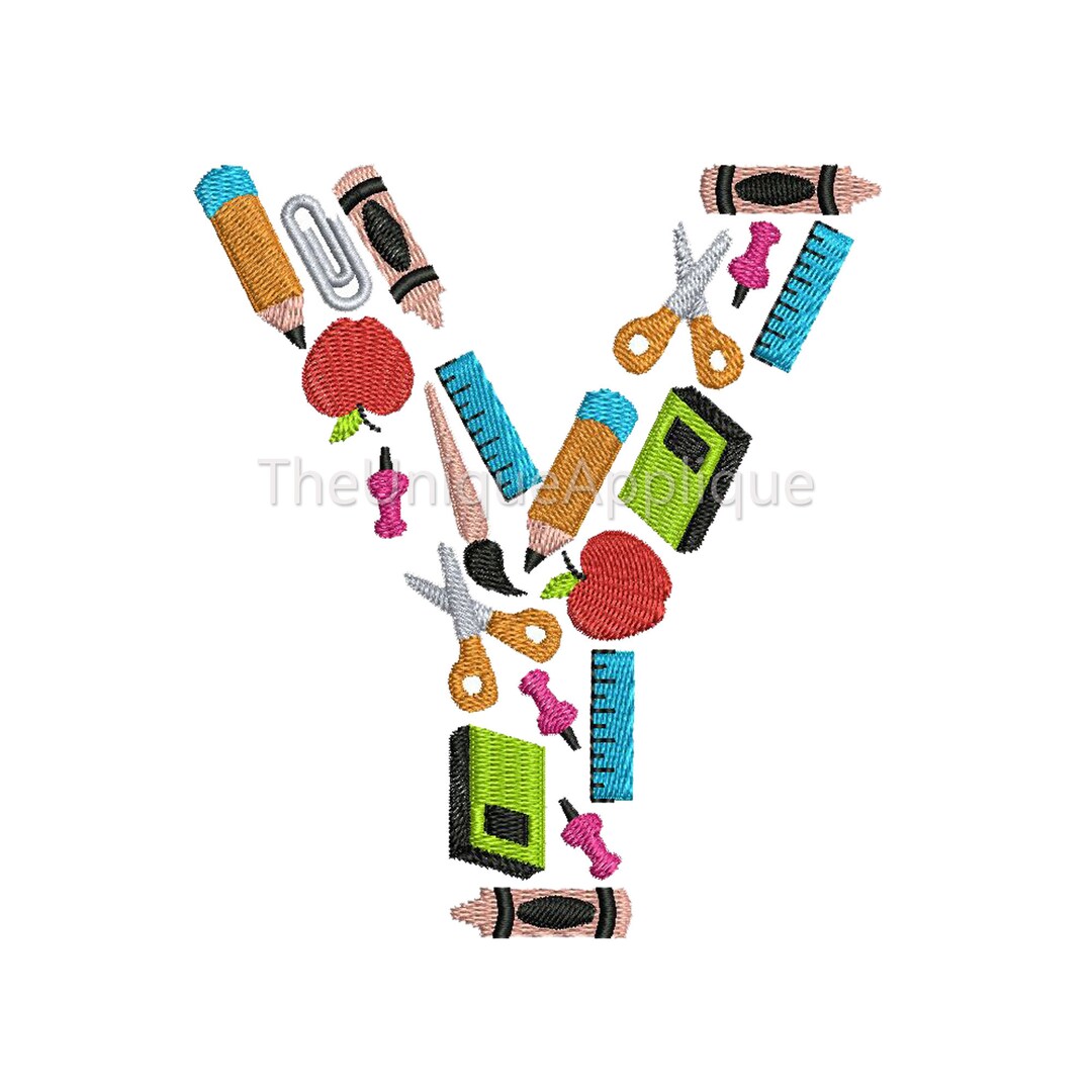 Back to School Tools Alphabet Letter Y Embroidery Design 6 Sizes ...
