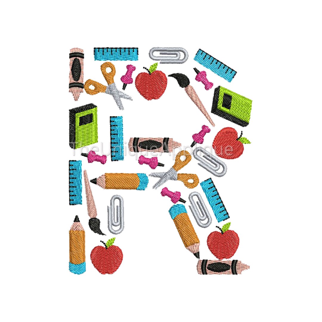 Back to School Tools Alphabet Letter R Embroidery Design 6 Sizes ...