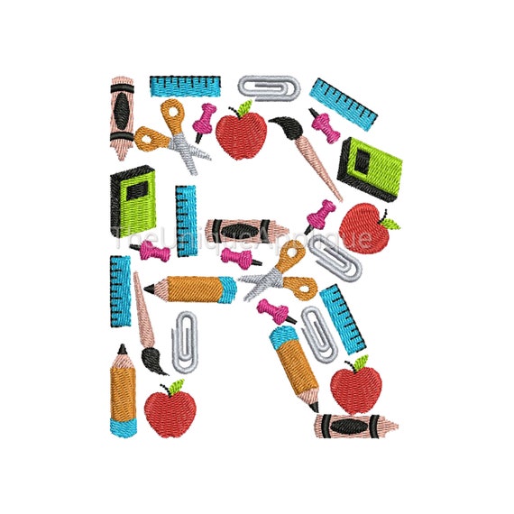 Back to School Tools Alphabet Letter R Embroidery Design 6 | Etsy